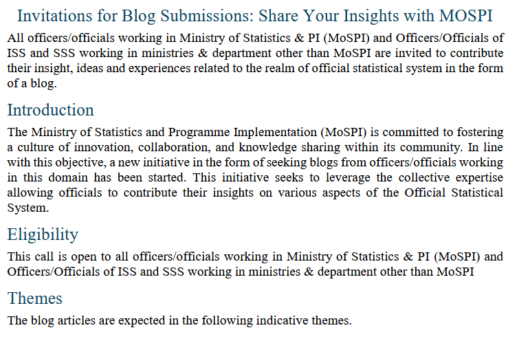 Invitations for Blog Submissions: Share Your Insights with MOSPI ...